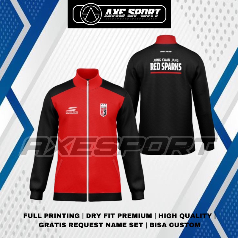 MERAH HITAM Red Sparks Korea Red Black Volleyball High Collar Zipper ...