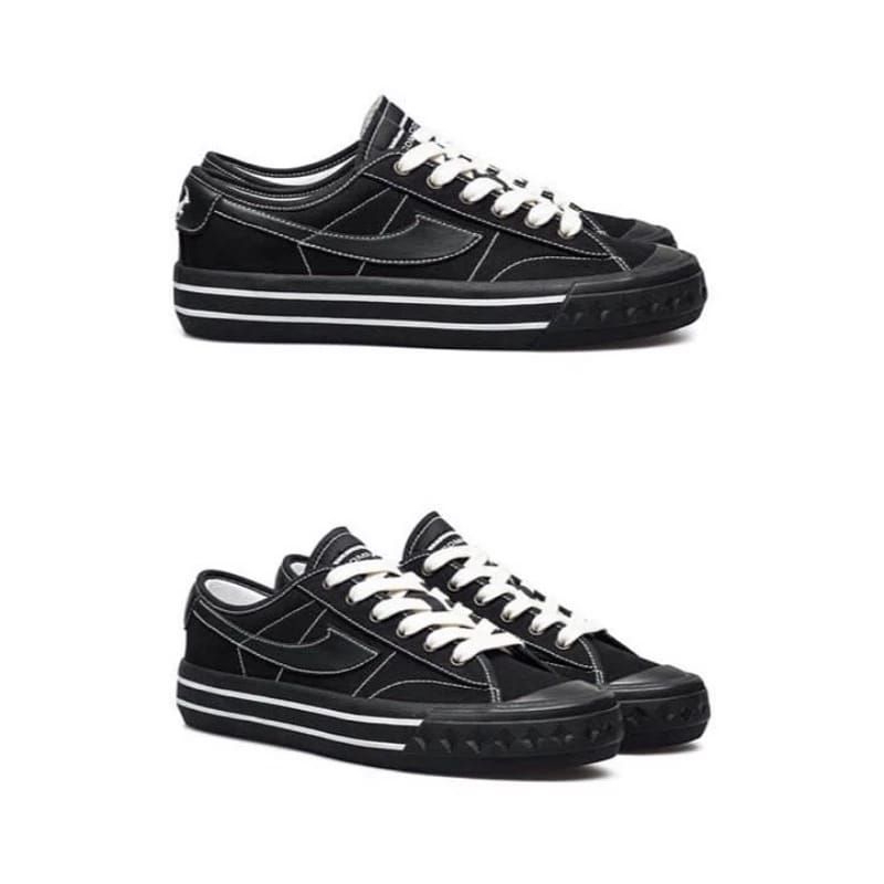 PUTIH HITAM Compass Shoes Full Black Lis White Sneaker Black Plain ...