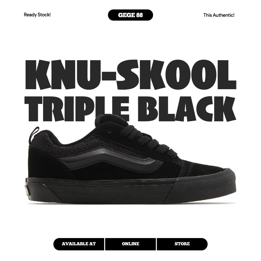 Vans Knu Skool Triple Black Classic Original | Shopee Malaysia