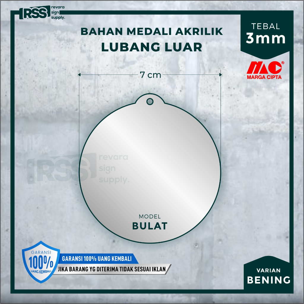 Plain Acrylic Medal 7cm Thick 3mm | Round Model | Outer Hole | Circle ...