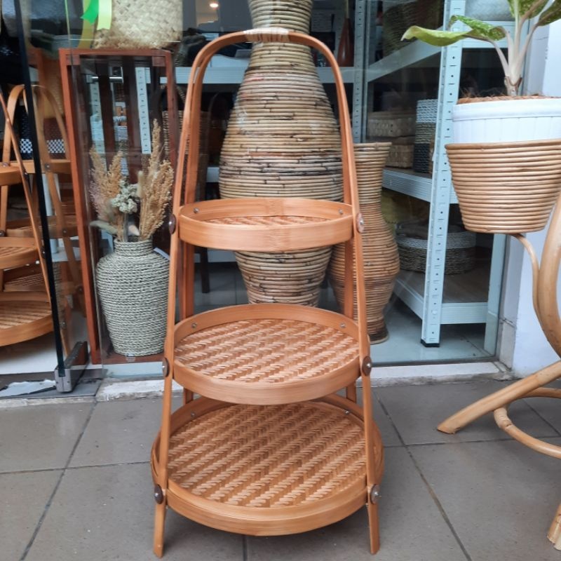 Round Bamboo Onion Rack Container Stacking Spice Rack Woven Bamboo ...