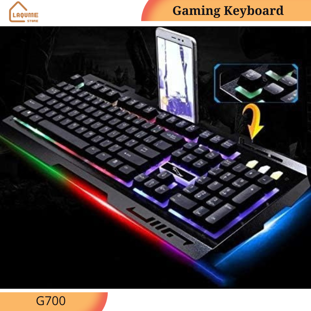 Leopard Gaming Keyboard with RGB Color LED and Smartphone Holder ...