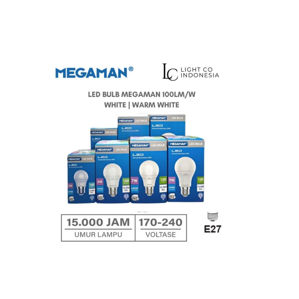 PUTIH Megaman LED LAMP WHITE A BULB 3W 5W 7W 9W 15W 18W 6500K | Shopee ...
