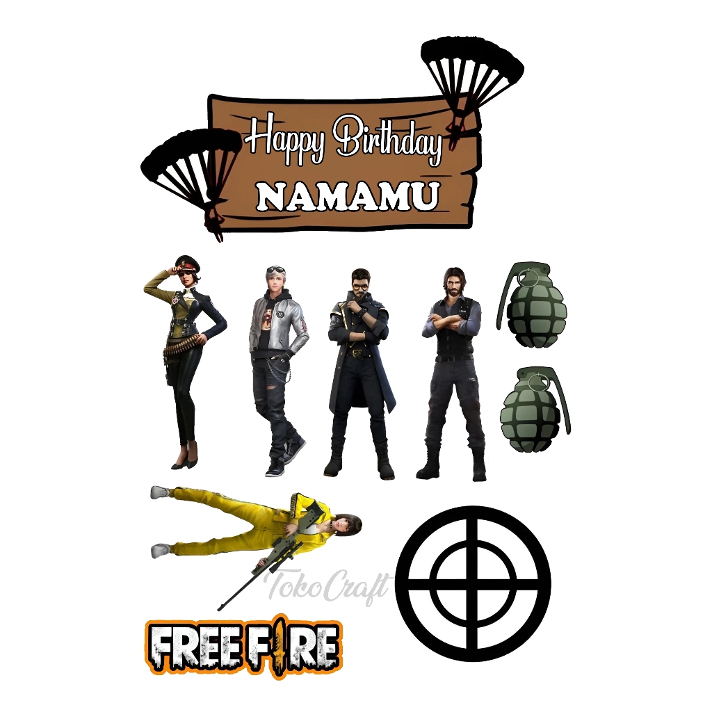 Cake TOPPER FREE FIRE BIRTHDAY CAKE Decoration CUSTOM Name HAPPY ...