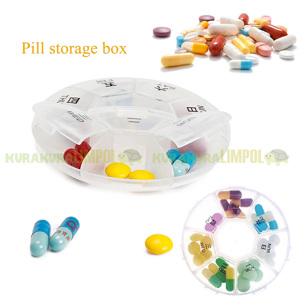 7-piece Round Medicine Box Mini 7-day Tablet Capsule Pill Storage ...