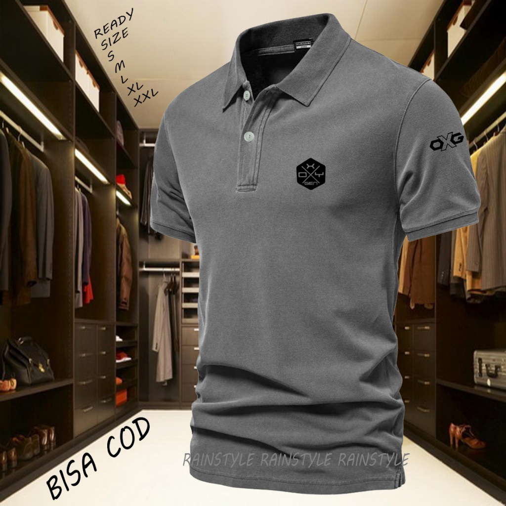 HITAM T-shirt Polo collar Oxygen Plus Sleeve Text Black Collar T-Shirt ...