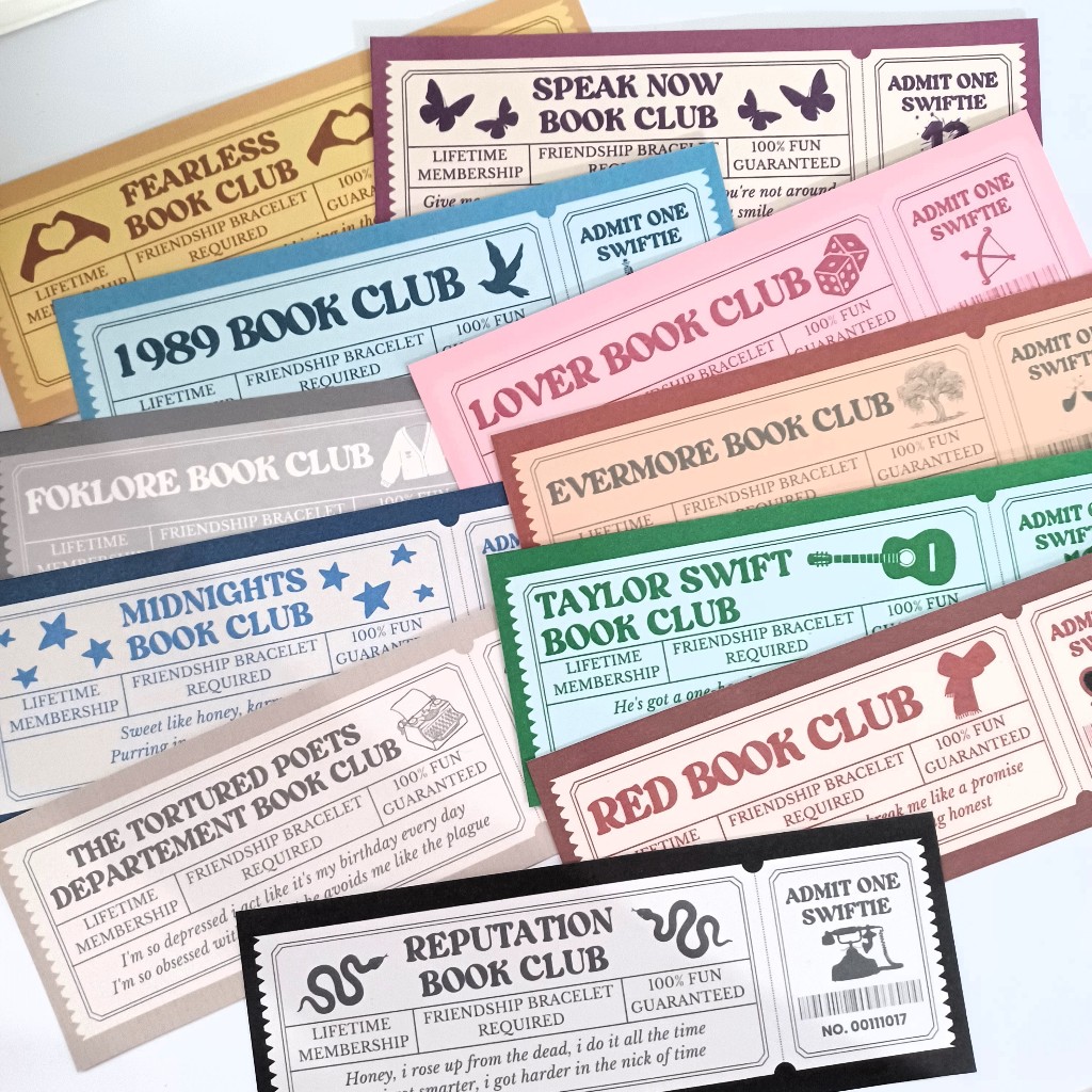 Taylor Swift Album Eras Bookmark | Taylor Swift Book Club Ticket series ...