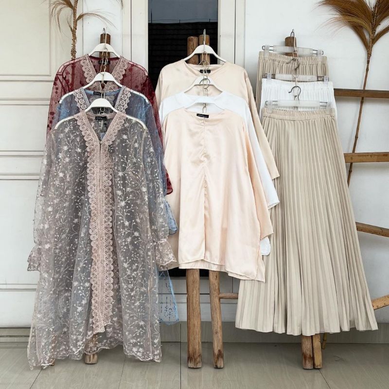 IRANIA LACE SET 3pcs (TUNIC + inner + elegant skirt) leaf series ...