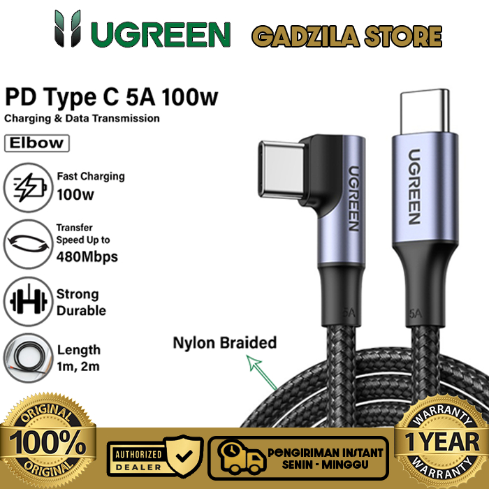 Ugreen Gaming Cable USB Type C to Type C Elbow 100w Super Fast Charging ...