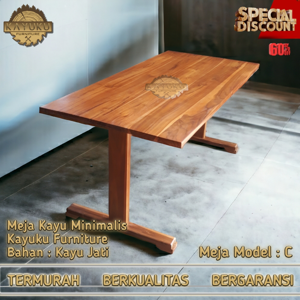 KAYU Teak wood table Minimalist table Model C table 150x60x75 cm wooden ...