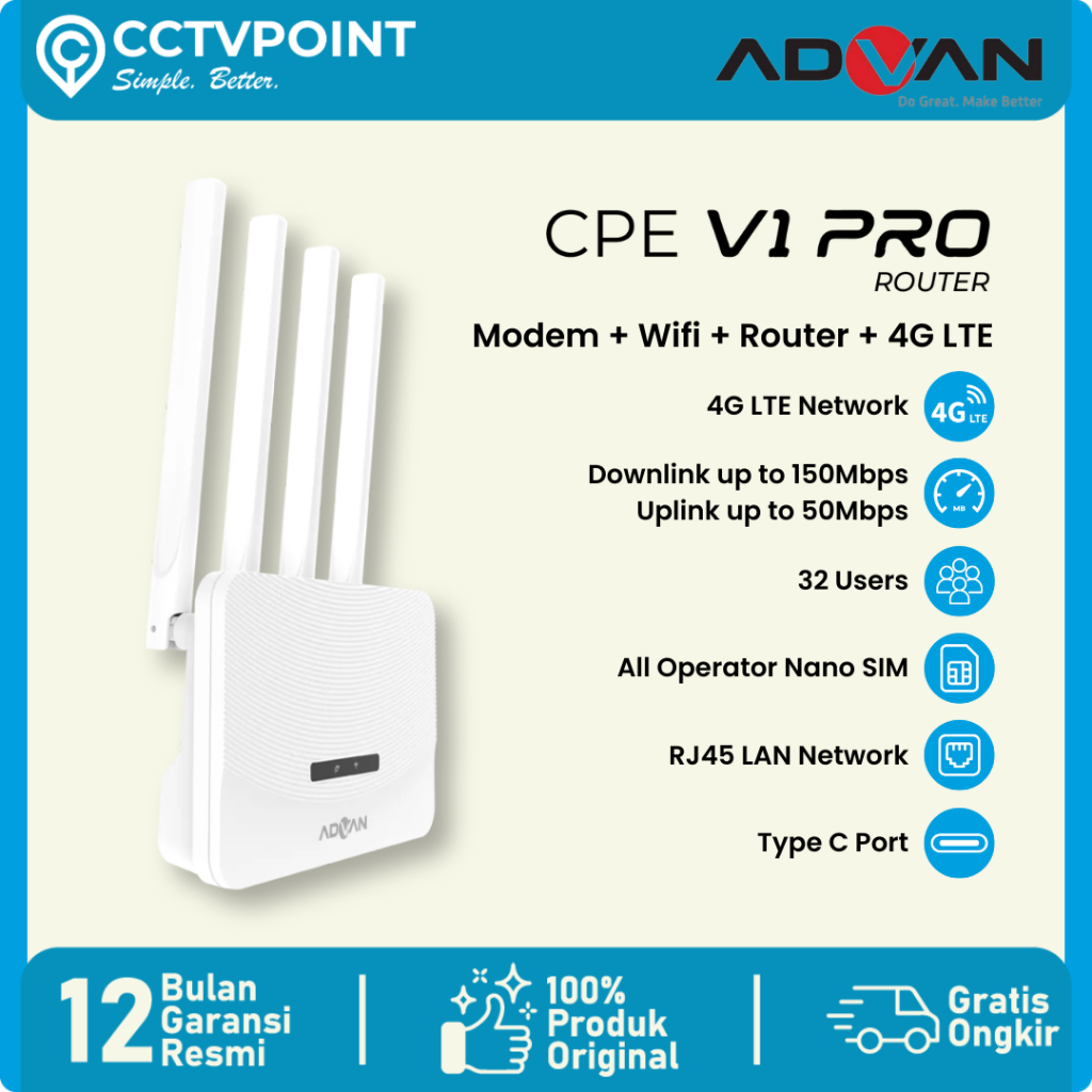 Advan Modem CPE V1 PRO Modem+Wifi+Router+4G LTE ALL OPERATORS | Shopee ...