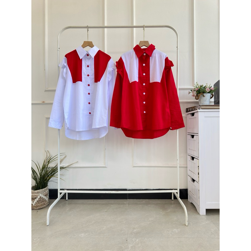 KEMEJA MERAH RED - WHITE SHIRT | Shopee Malaysia
