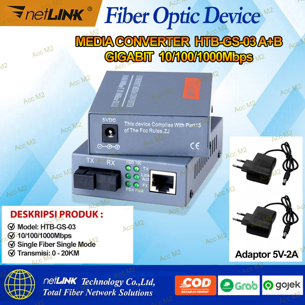 Netlink HTB-GS-03 Gigabit Media Converter FO Fiber Optic to LAN RJ45 ...