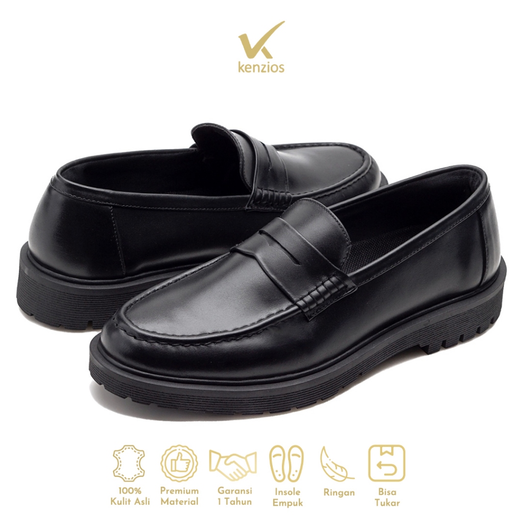 Kenzios Men's Formal Shoes Genuine Leather Karn Black Series | Shopee ...
