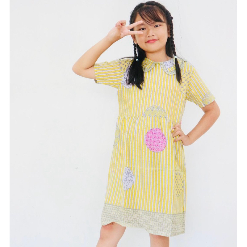 Batik KIDS DRESS BATIK Children SALSA Yellow Striated Dice Beautiful ...