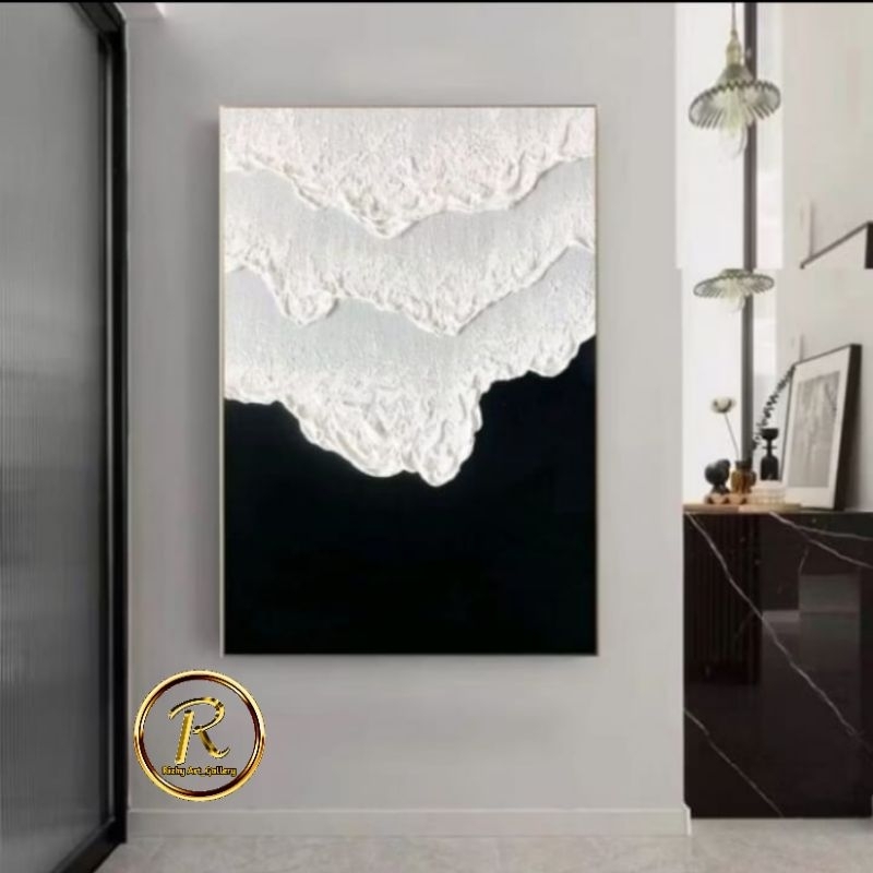 HITAM PUTIH Black and White Abstract canvas painting texture | Shopee ...