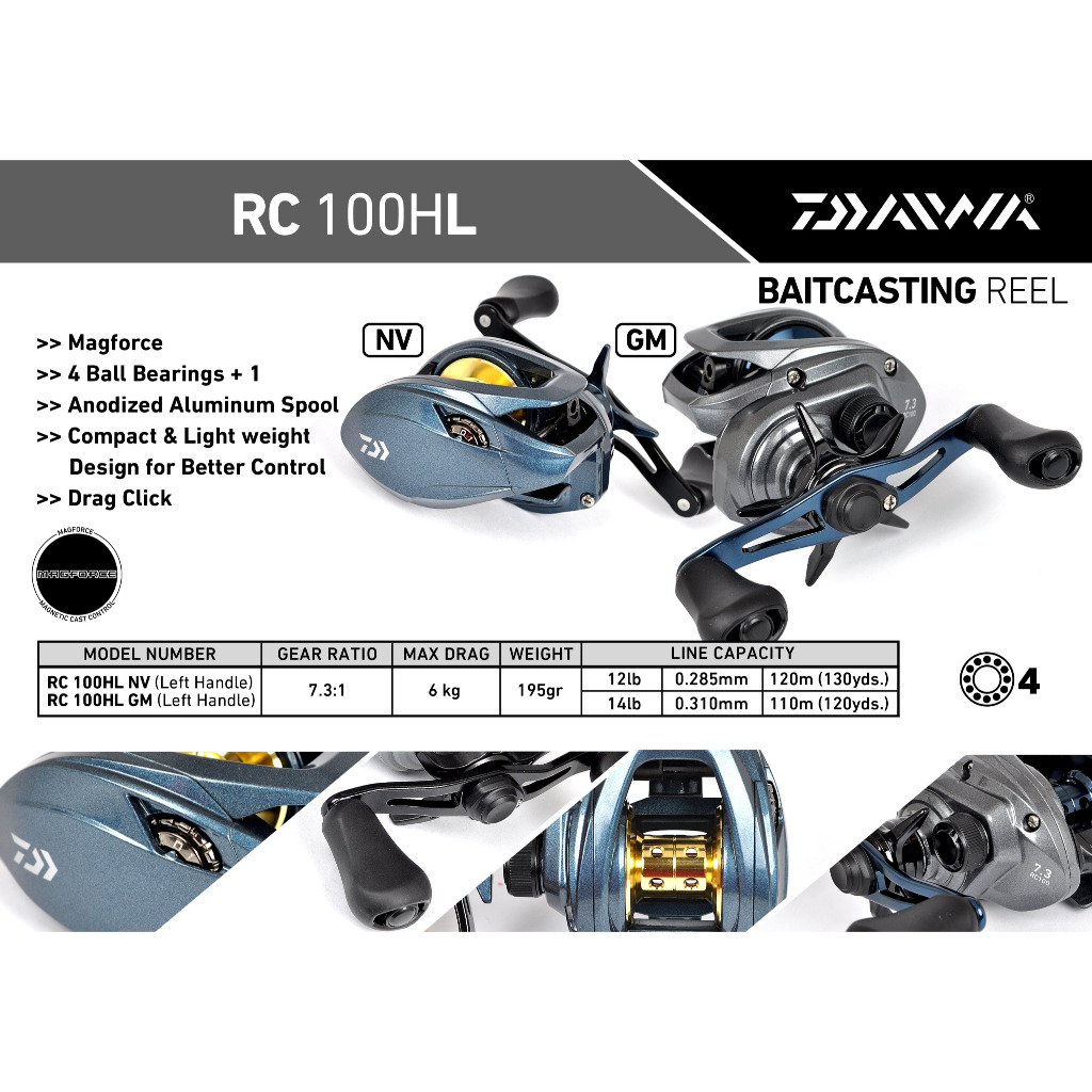 Bc Bait Casting Fishing Reel/ Daiwa RC 100HL Drag Clicker GM/NV Series ...