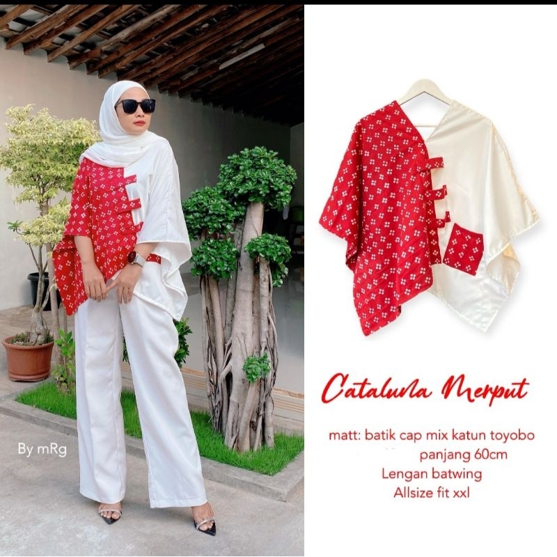PUTIH MERAH Red AND WHITE BATIK BLOUSE WOMEN'S BATIK TOP WORK BATIK TOP ...