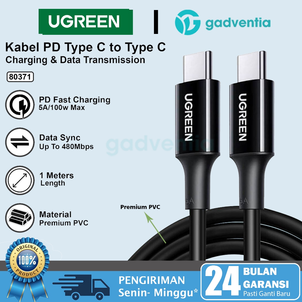 Ugreen Data Charger Cable PD Type C to Type C Premium PVC PD Fast Charging 100W Max 5A For ...