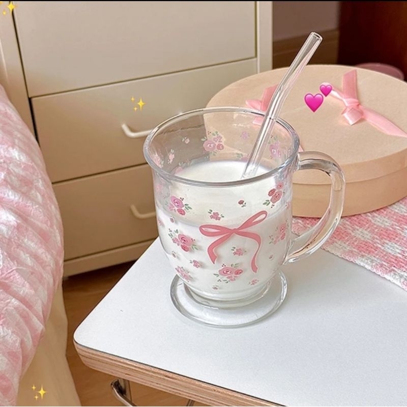 MAWAR Tinky WINKY Aesthetic Glass Original French Rose Glass Cup/Cold ...