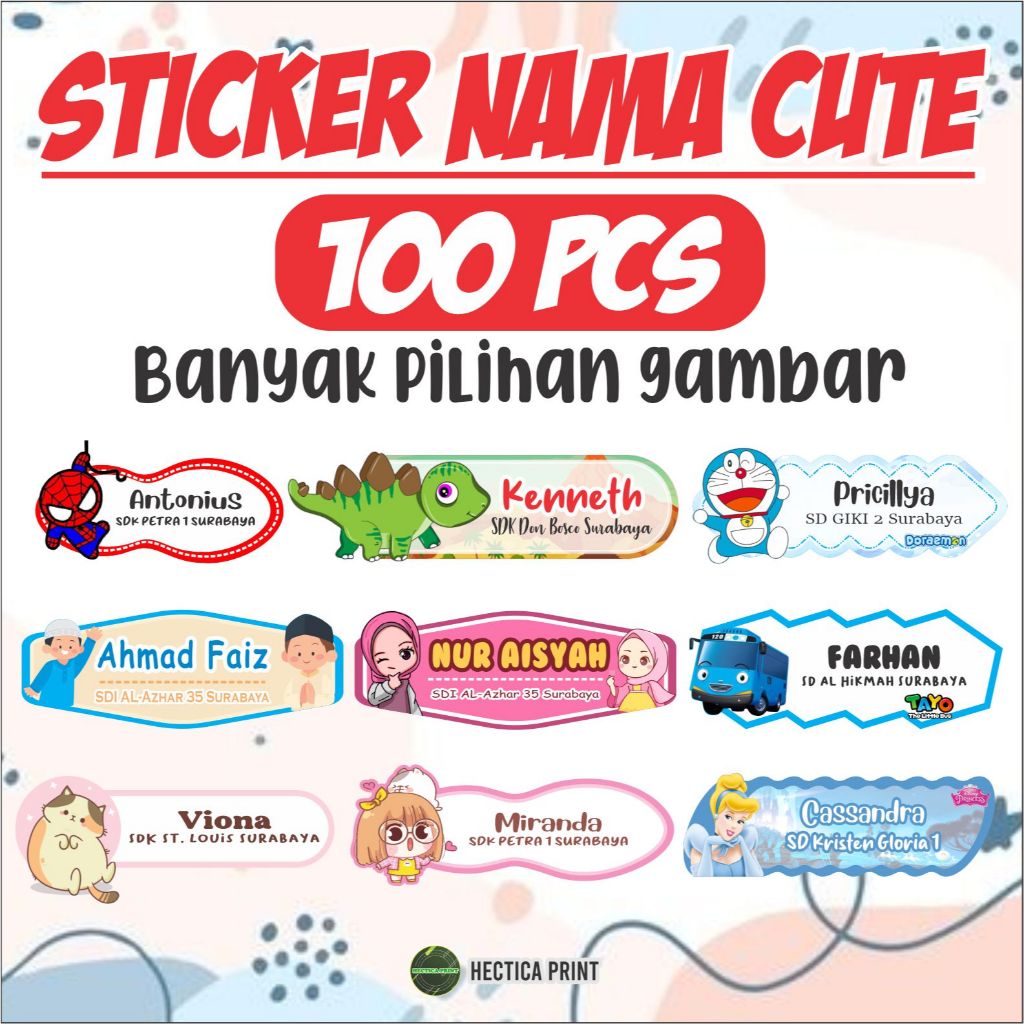 MATA (Contents 100pcs) Cute Name Sticker/School Book Name Sticker/Mapel ...