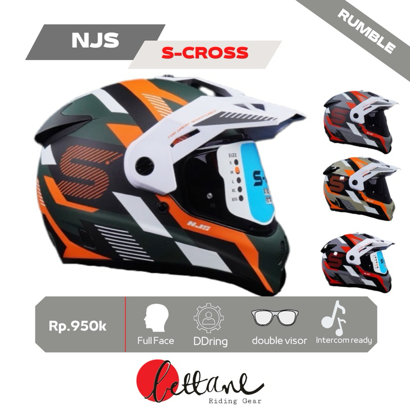 NJS S-CROSS RUMBLE Helmet SNI Full Face Helmet / FREE MOUNTING ACTION ...