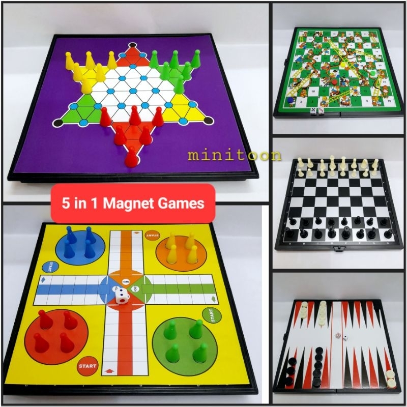 MAGNETIC GAMES 18 in 1 5 in 1 SNAKES AND LADDERS HALMA LUDO MAGNET ...