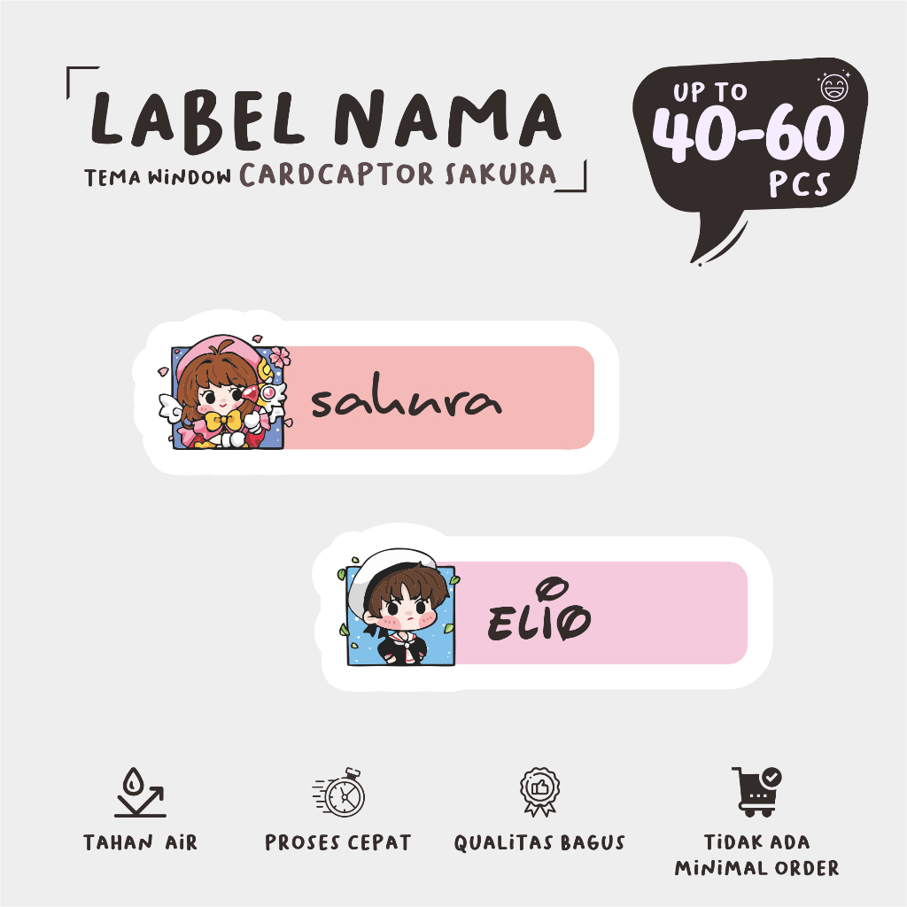(40-60Pcs) Print Cute SAKURA CARDCAPTOR Anime Window Theme Name Sticker ...