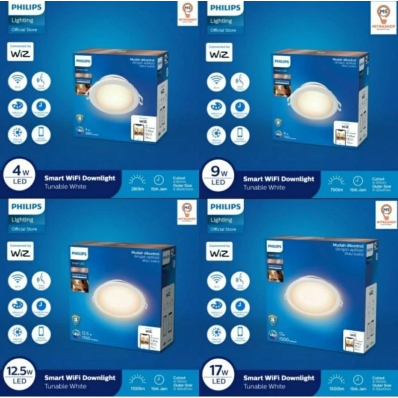 Philips Smart WiFi Downlights WIZ 4W 9W 12.5W 17W Watt TW | Shopee Malaysia