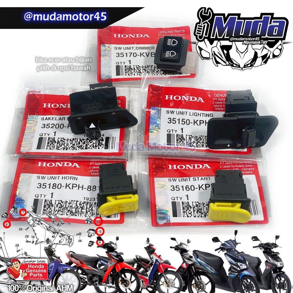 TOMBOL Button SET SUPRA X 125 CS-1 KARISMA BEAT VARIO 110 CARBU REVO ...