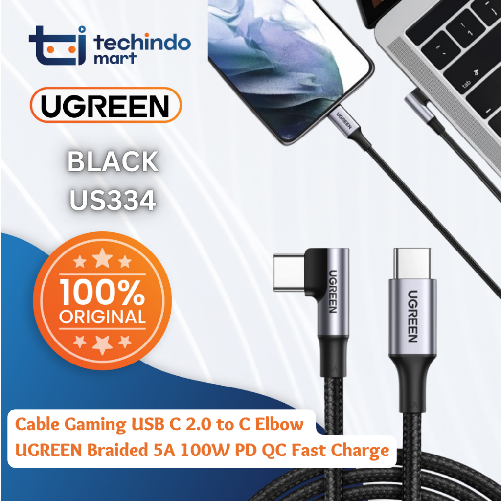 Cable Gaming USB C 2.0 to C Elbow UGREEN Braided 5A 100W PD QC Fast ...
