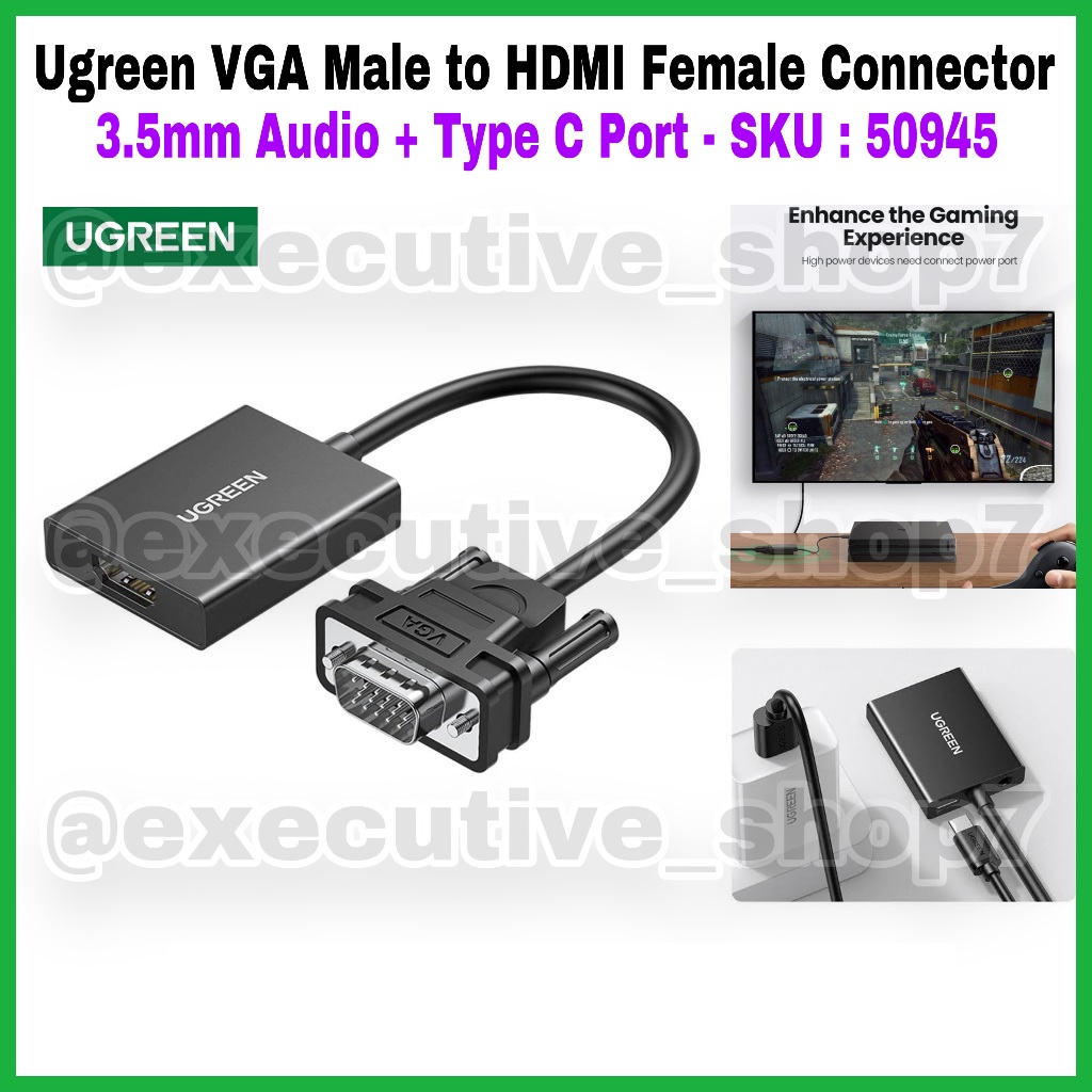 Ugreen VGA Male to HDMI Female Connector - 3.5mm Audio + Type C Port ...