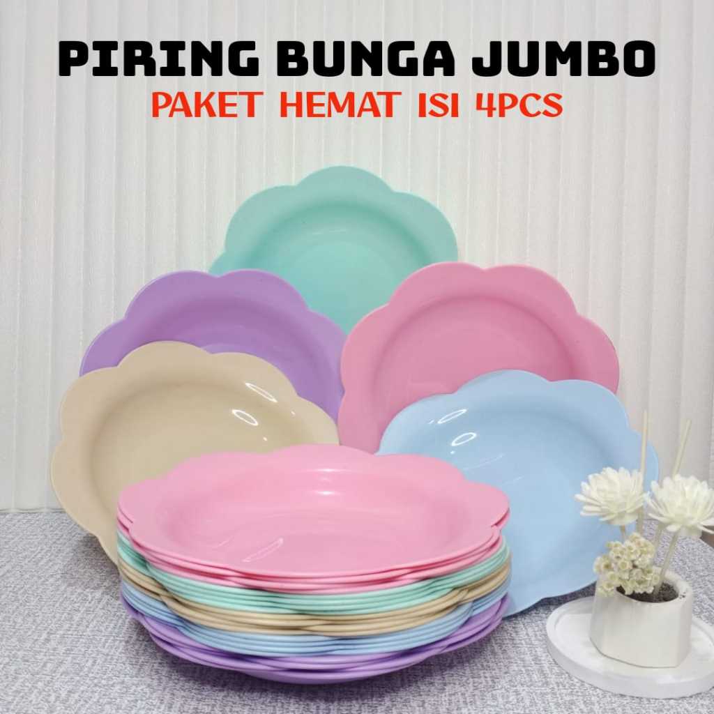 AZ SAVING PACKAGE 4PCS JUMBO PLASTIC DINNER PLATES FLOWER MODEL GANDUM ...