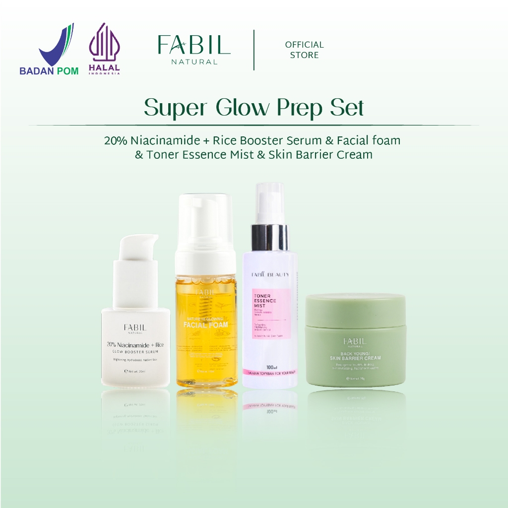 HITAM [4 Pcs]fabil Super Glow Prep Set Facial Foam + Toner + 20% ...