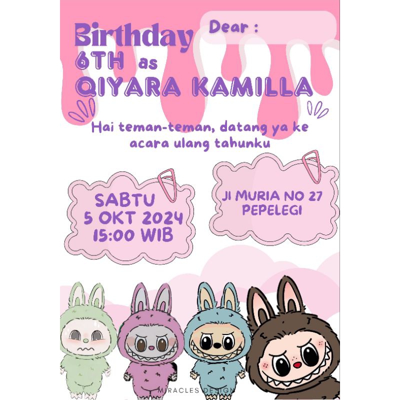 Labubu Themed Children's Birthday Invitation | Shopee Malaysia