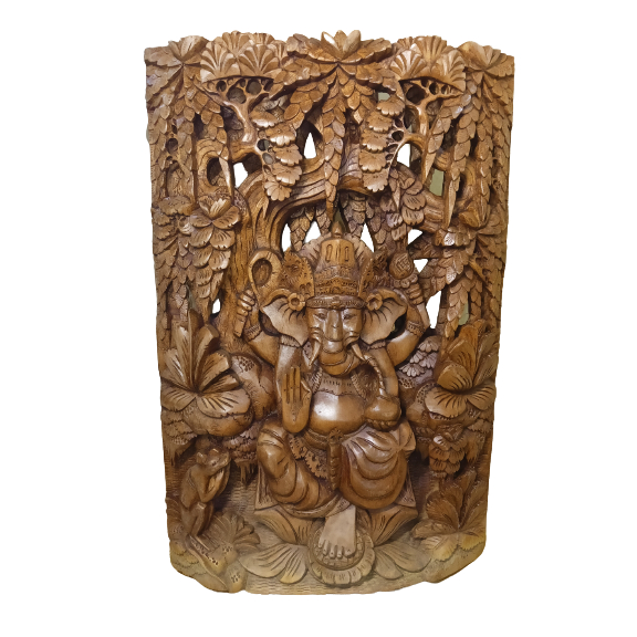 Pandil Relief Relif 3D Thick Brown Wood God Ganesha Size 50x35cm | Home ...