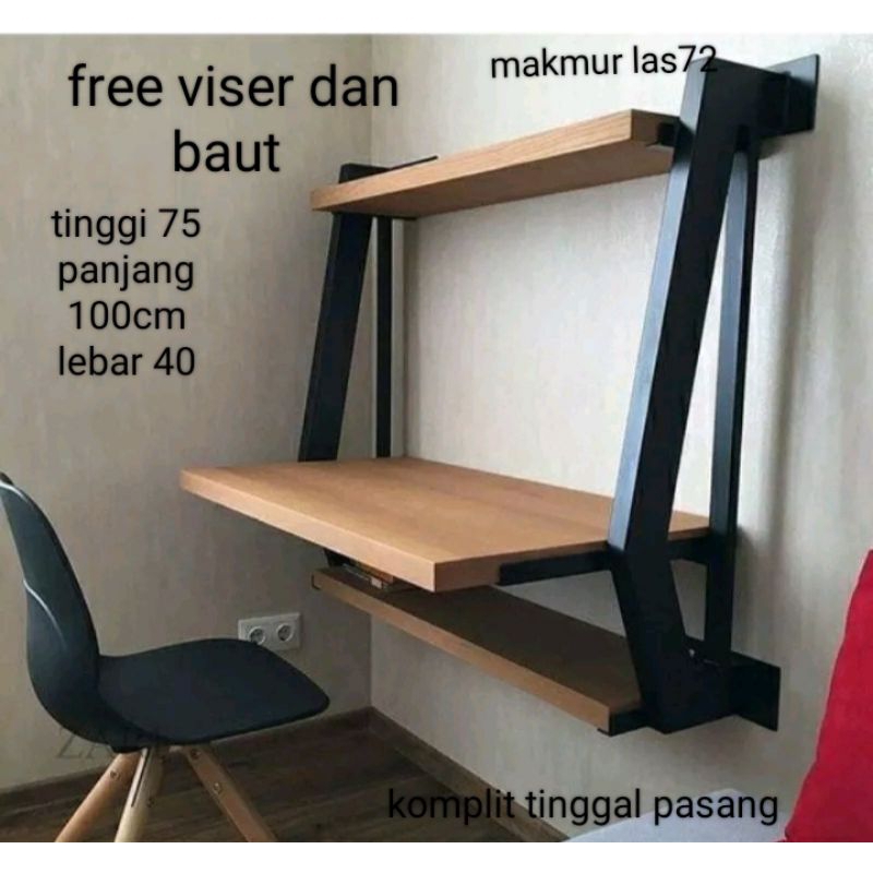 KAYU Solid wood wall computer work desk, modern minimalist wall study ...