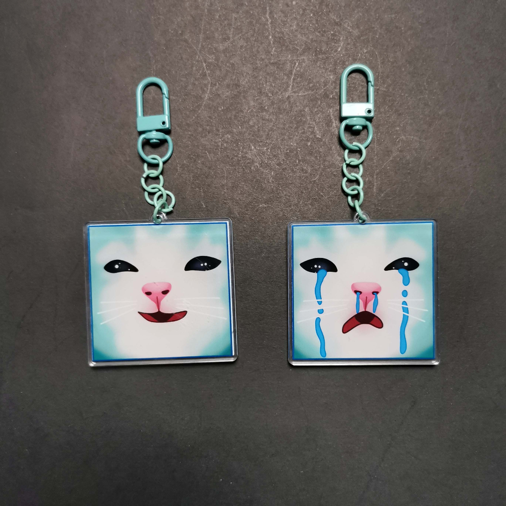 GANTUNGAN Cute cat Keychain cat meme crying cat | Shopee Malaysia