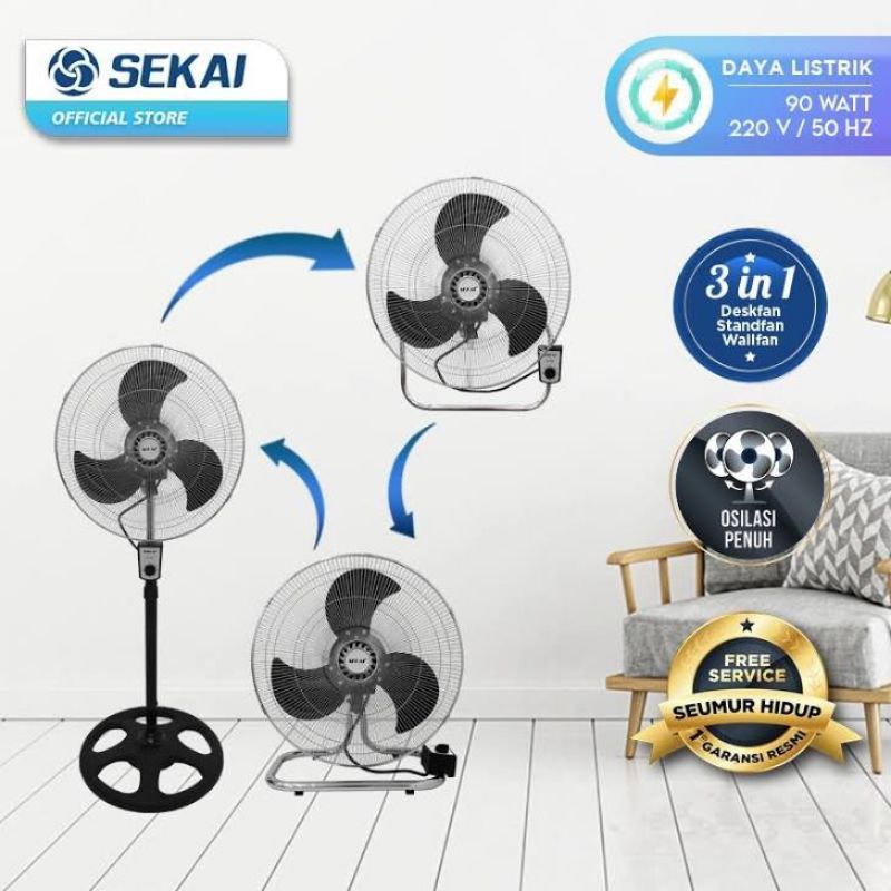 Standing Fan 18" 3in1 SEKAI Iron Propeller IST-1851 (Stand, Wall, Deks ...