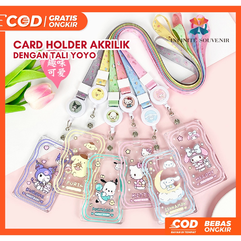 (N017) Id Card Holder Yoyo Rope / Card Holder with Yoyo Lanyard Rope Can be pulled up to 45 cm ...