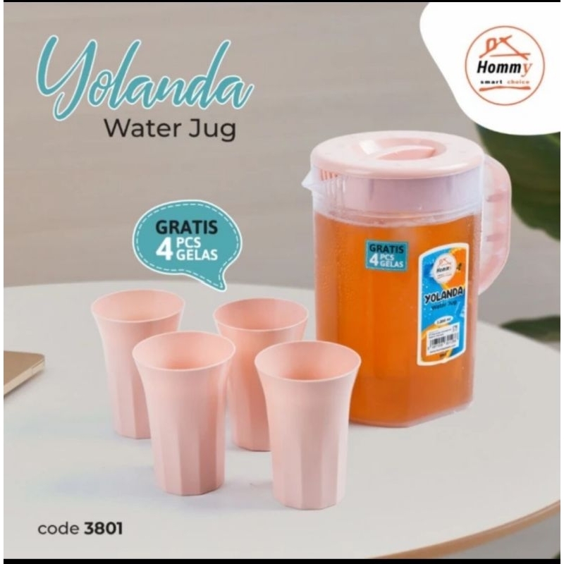 Yolanda plastic teapot set, drinking water jug, free 4 glasses of drinking water | Shopee Malaysia