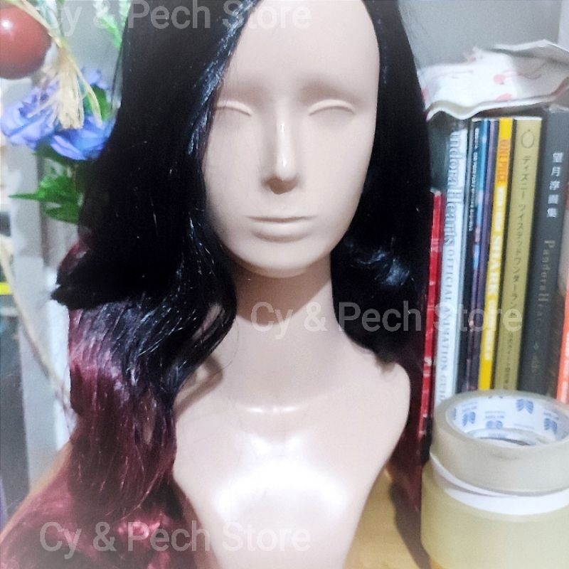 MERAH PUTIH HITAM Silver/white Cosplay wig, daily Wavy Ombre Black Red ...