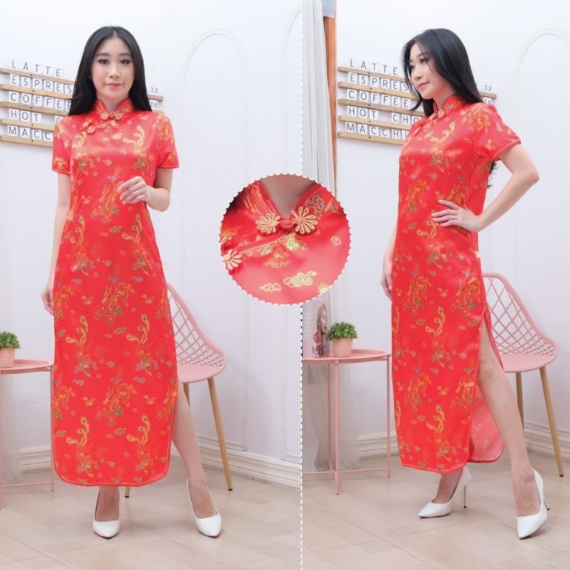 Cheongsam Dress Long Hyget Printing | Shopee Malaysia