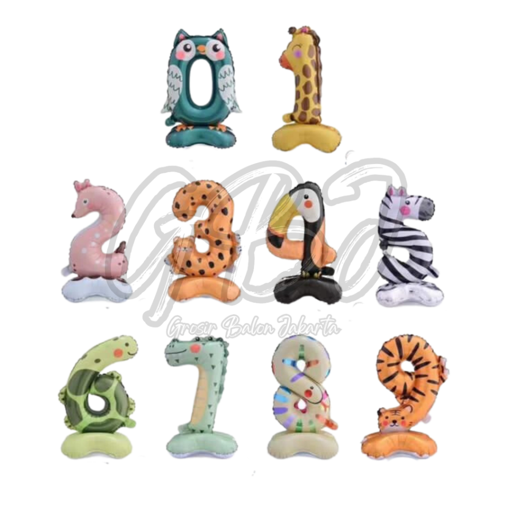 Large Number Foil Balloon Standing Animal - 60cm Animal/Animal/Animal ...