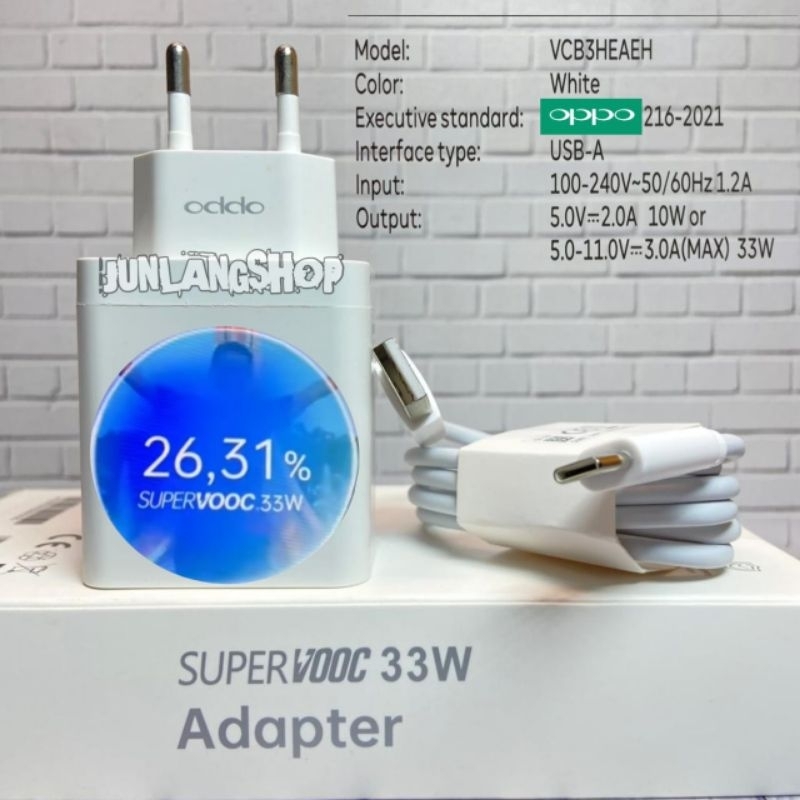 Charger OPPO Super VOOC Original 33W Usb C Reno 7z A38 A58 A74 A76 A77S ...