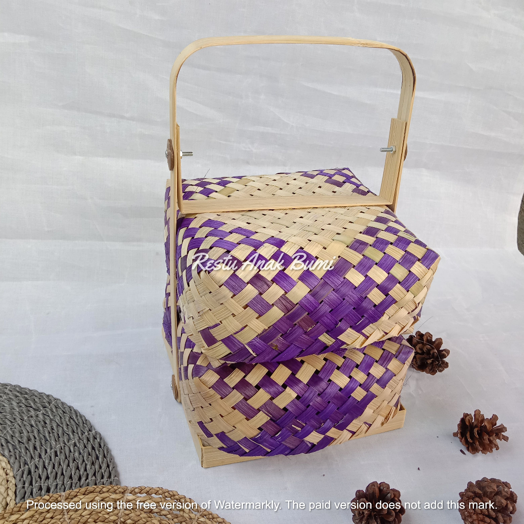 UNGU New PRODUCT Besek Tenteng Purple Motif 20cm stacked 2 | Bamboo ...