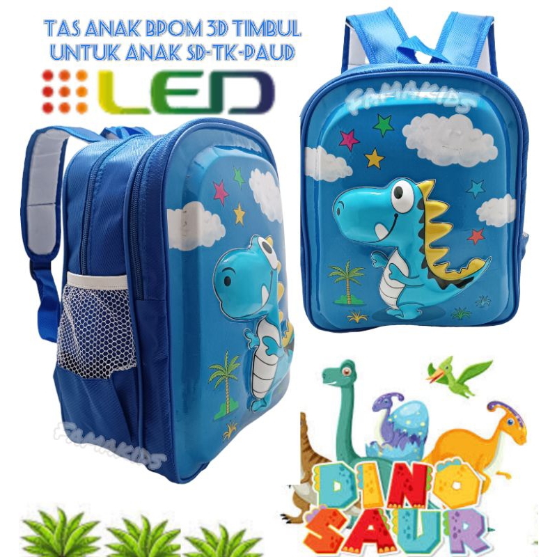 Children's Bag 3D Embossed LED Dino SD Kindergarten Paud Cartoon ...