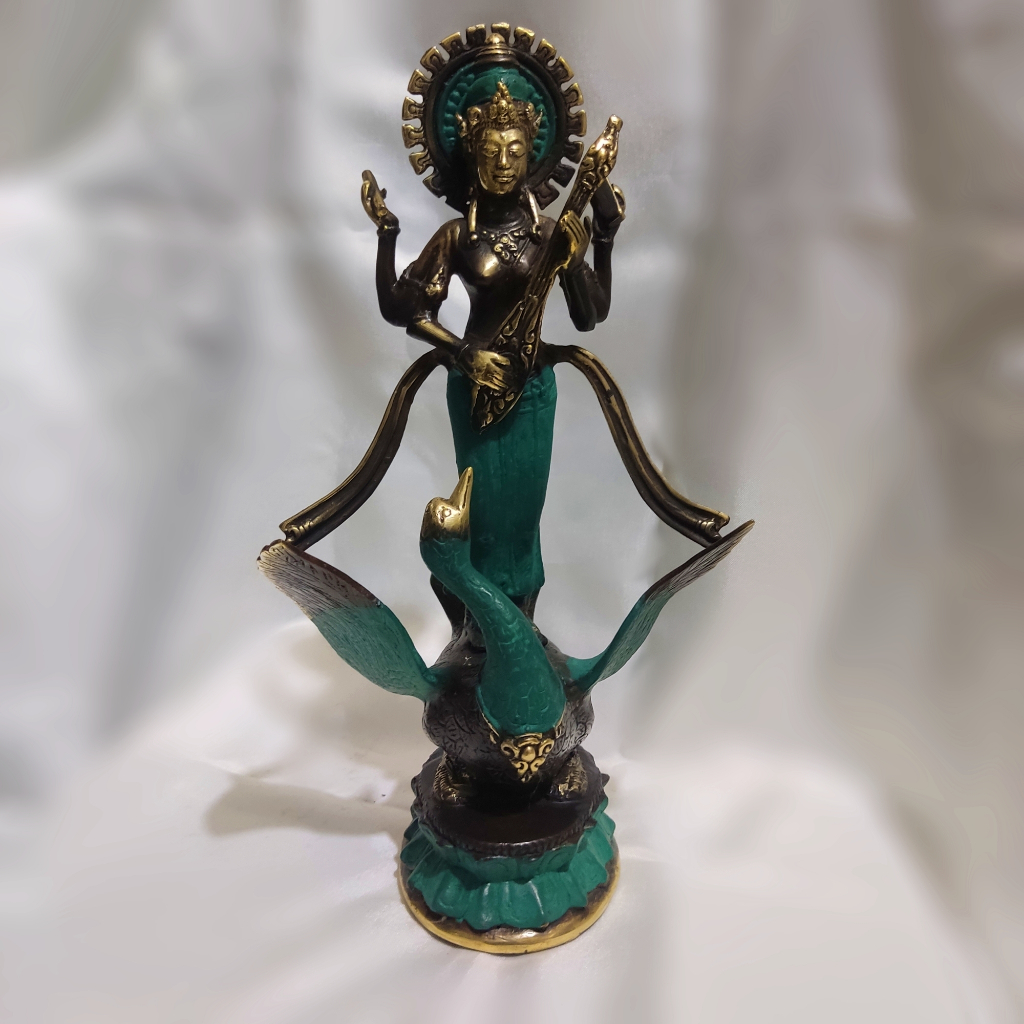 HIJAU Goddess Saraswati Statue Brass Material Goddess of Science ...