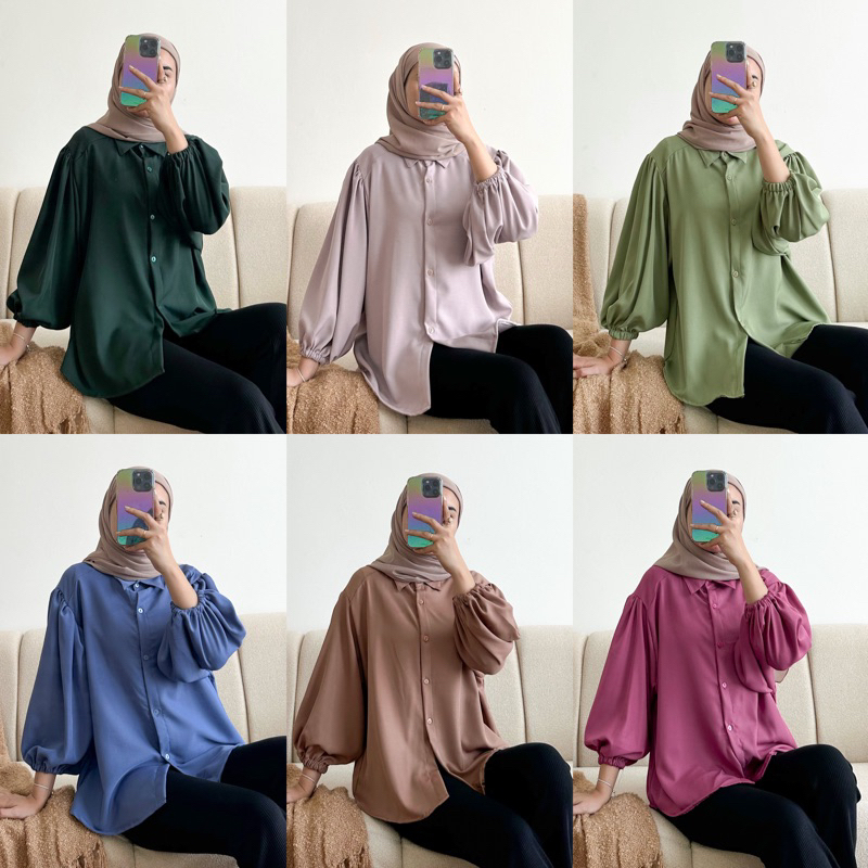 KEMEJA Zea PUFFY BLOUSE Plain/Women's Shirt Plain SHAKILA Balloon ...