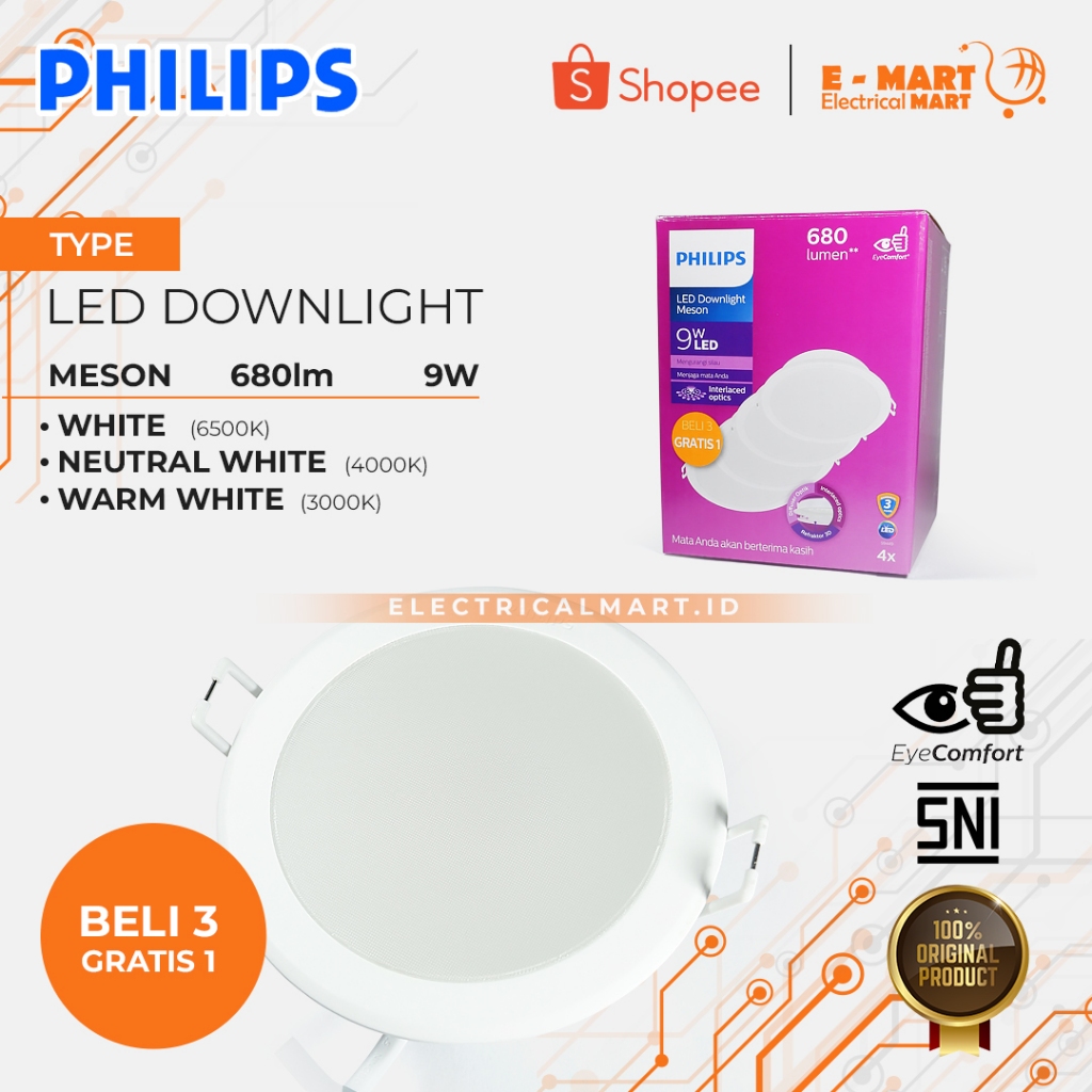 [3 FREE 1] PHILIPS LED Downlight MESON 9W 9watt PACKAGE D105 4inch | Shopee Malaysia